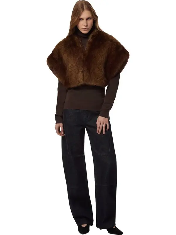 Apparis Devin Shrug Brown Faux Fur Cape - Mink