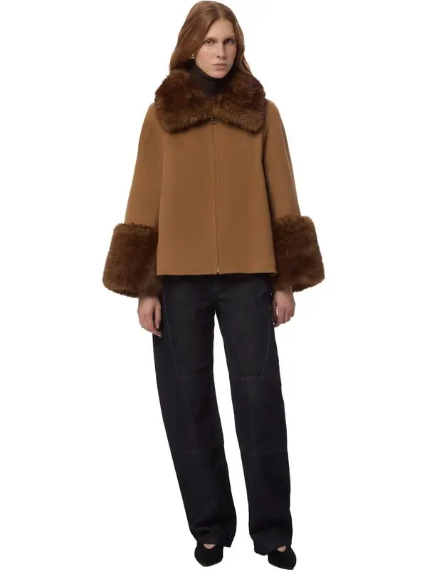 Apparis Judie Wool Coat With Faux Fur Trim - Camel/mink