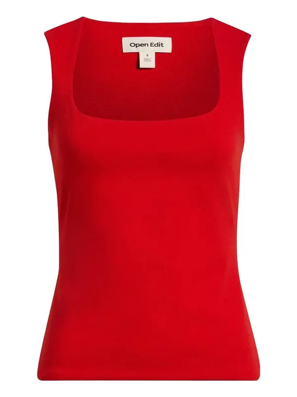 OPEN EDIT Square Neck Ponte Top - Red Rush