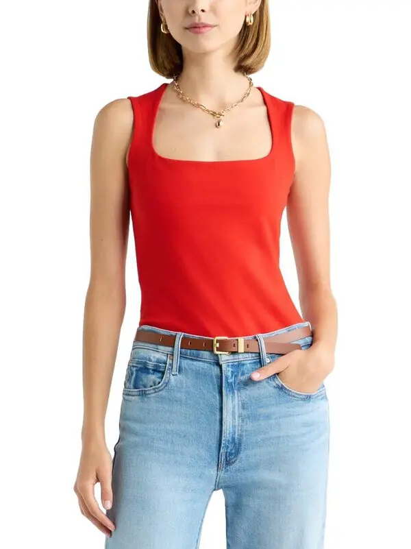 OPEN EDIT Square Neck Ponte Top - Red Rush