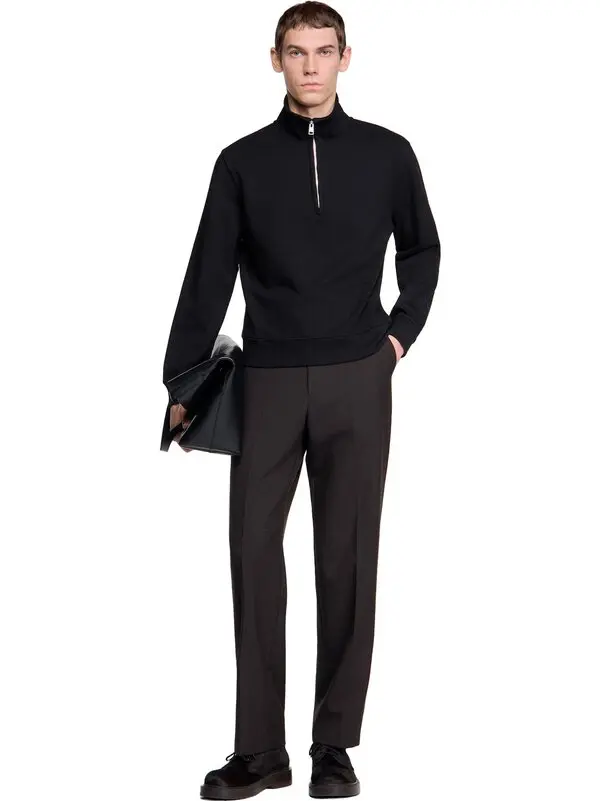 Sandro Boxy Zip Sweater With Standing Collar - Black