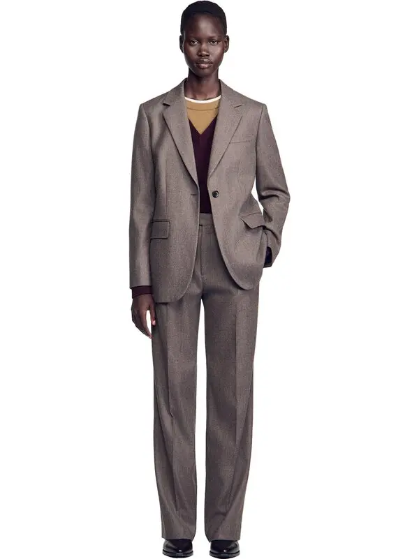 Sandro Wool Tailored Jacket With Notch Lapel - Greige