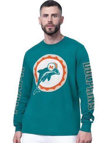 STARTER Miami Dolphins Clutch Hit Ii Vintage Logo Long-sleeve T-shirt - Aqua