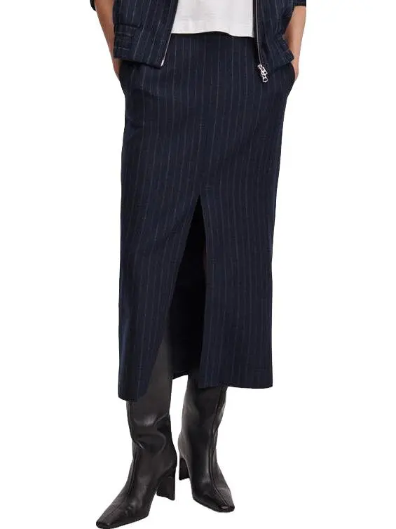 Rag & Bone Bessie Wool Blend Pinstripe Midi Skirt - Navy Multi