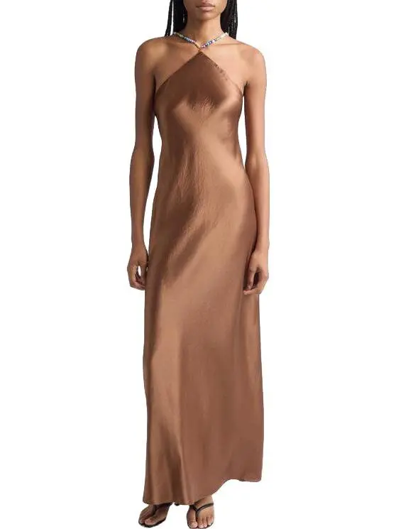 Staud Cadence Halter Neck Gown - Cigar