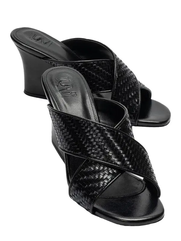 PROLOGUE SHOES Lavean Cross Strap Wedge Sandal - Black