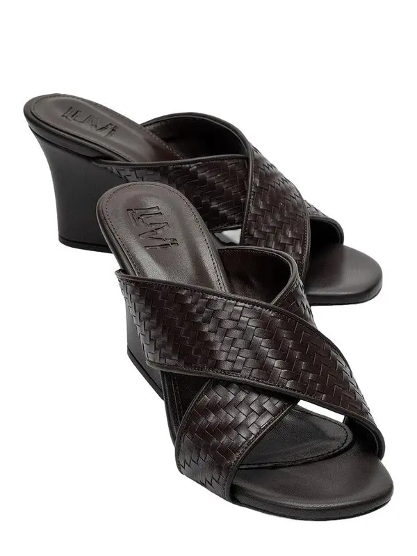 PROLOGUE SHOES Lavean Cross Strap Wedge Sandal - Brown