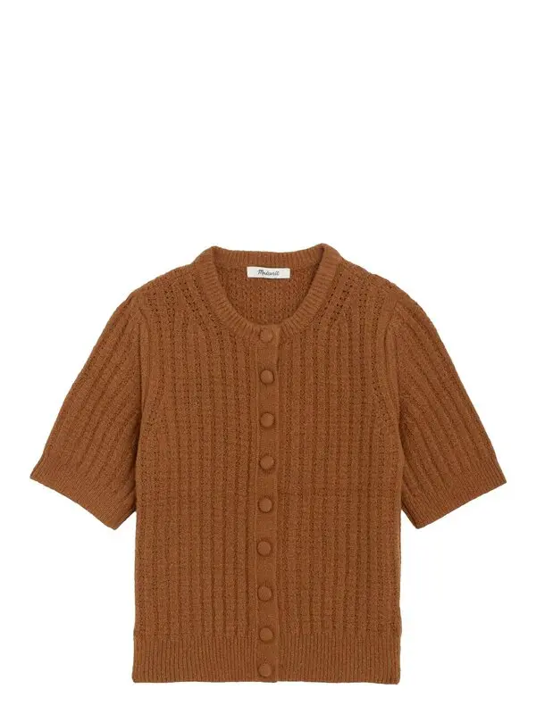 Madewell Textured Stitch Short Sleeve Cardigan - Pecan Shell