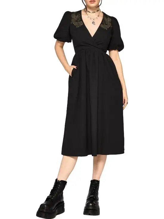 DISTURBIA Fleux Phoenix Wrap Midi Dress - Black