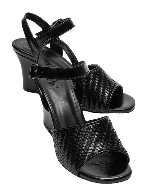 PROLOGUE SHOES Sylvar Slingback Wedge Sandal - Black