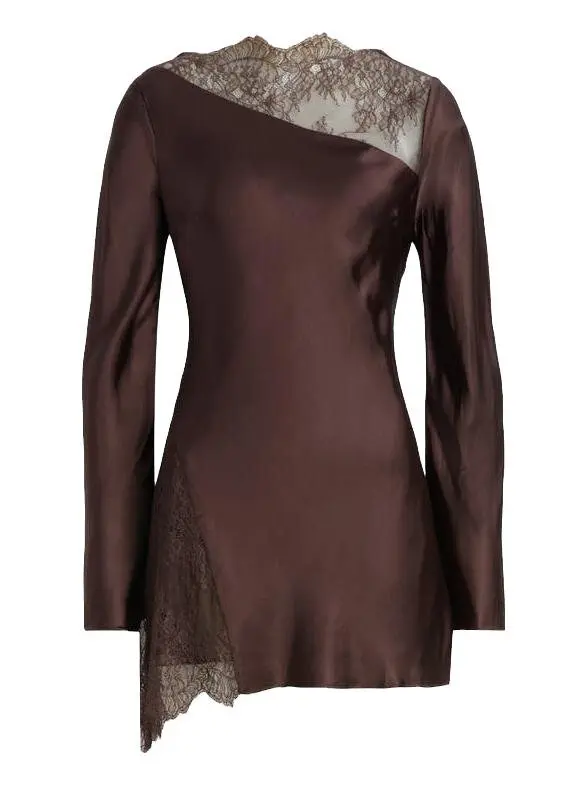Shona Joy Allgra Asymmetric Lace Panel Charmeuse Minidress - Espresso