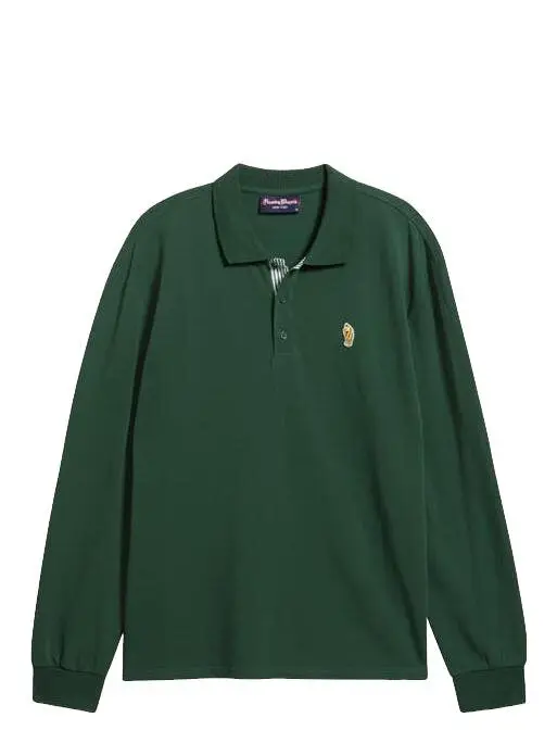 ROWING BLAZERS Pooh Hudson Long Sleeve Cotton Piqué Polo - Green