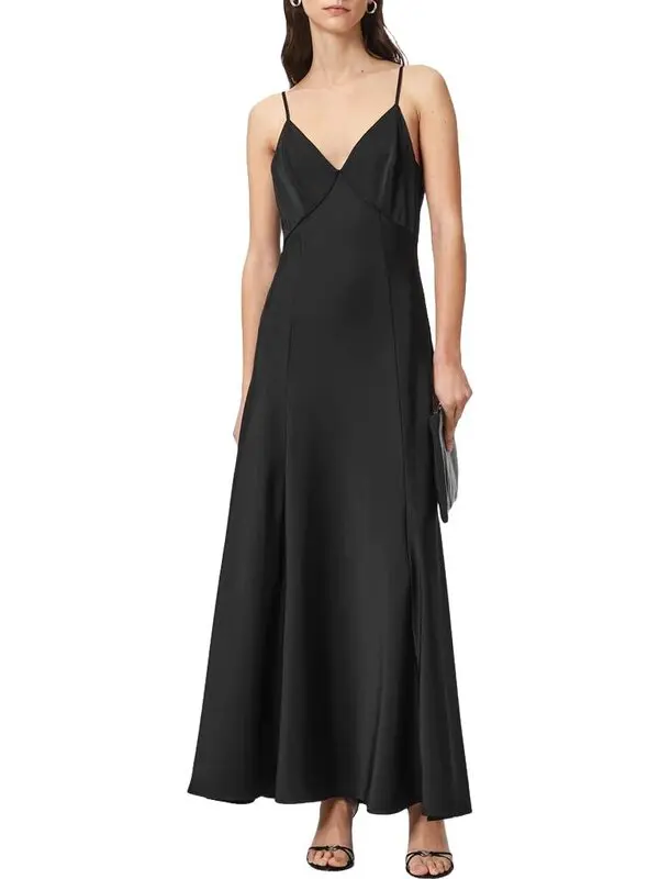ALLSAINTS Irina Satin Maxi Slipdress - Black