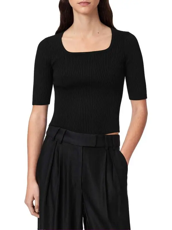 ALLSAINTS Cruz Hally Ribbed Square Neck Top - Black