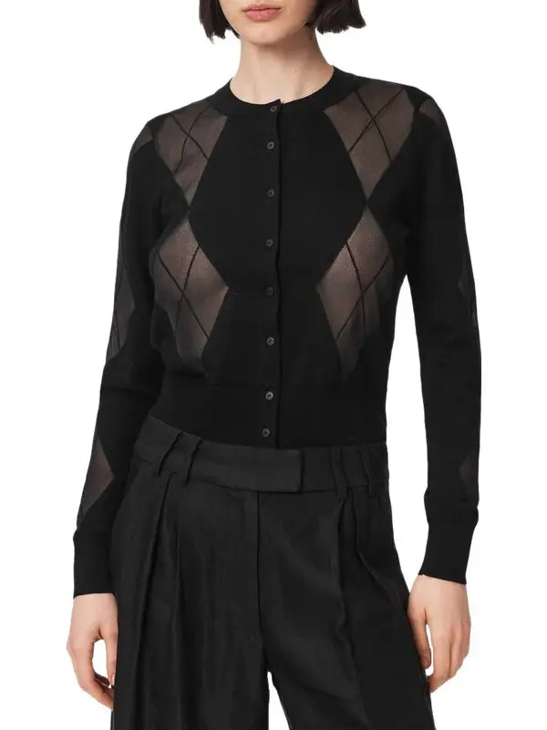 ALLSAINTS Bern Argyle Merino Wool Cardigan - Black