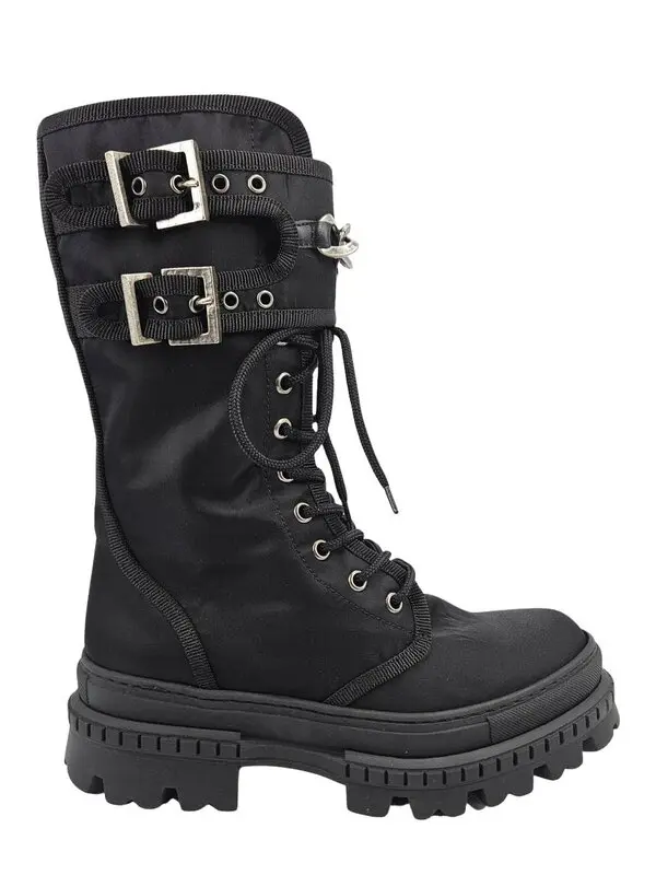 MADISON MAISON Chain Detail Buckled Combat Boots - Black