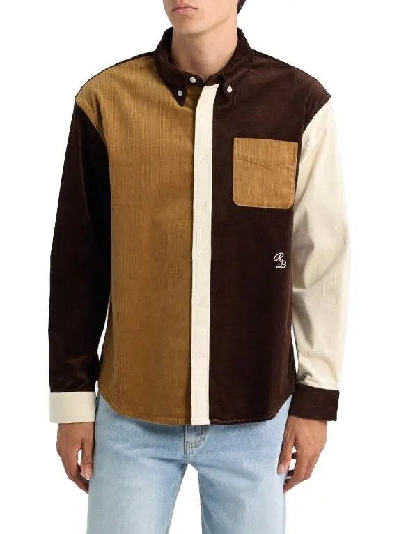 ROWING BLAZERS Relaxed Franklin Colorblock Stretch Corduroy Button-down Shirt - Brown
