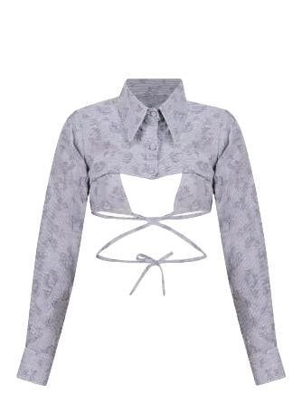 UCHÈ Uche Jacquard Layered Crop Shirt - Blue