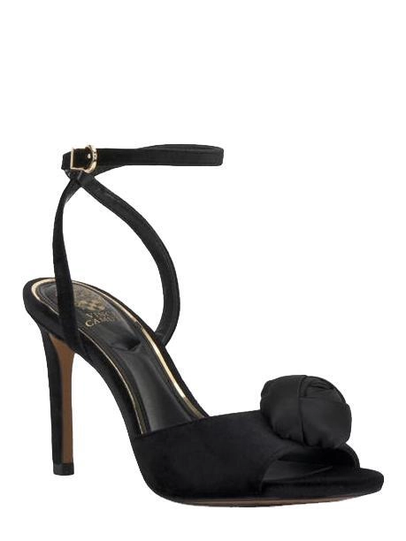 Vince Camuto Aisven Rosette Ankle Strap Stiletto Sandals - Black