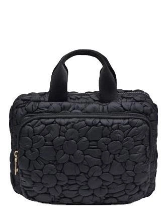 URBAN ESSENTIALS Petal Plush Nylon Travel Organizer With Quilted Floral Pattern - Black