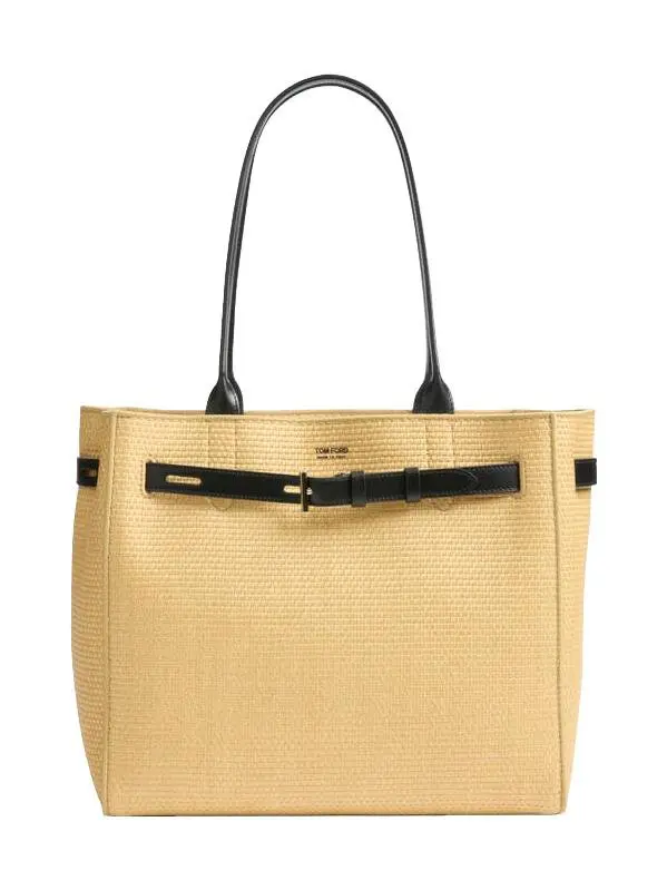 TOM FORD Audrey Medium Raffia & Leather Tote - Natural/black