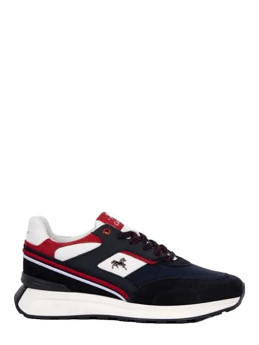 Cavalinho Paneled Leather And Suede Sneakers With Layered Sole - Navy/white/red