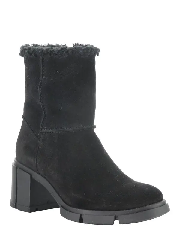 BOS. & CO. Usha Suede Faux Fur Trim Block Heel Zip Up Boots - Black