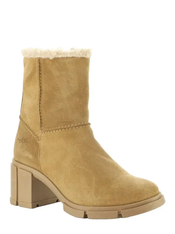 BOS. & CO. Usha Suede Faux Fur Trim Block Heel Zip Up Boots - Camel