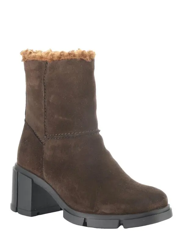 BOS. & CO. Usha Suede Faux Fur Trim Block Heel Zip Up Boots - Dk Brown