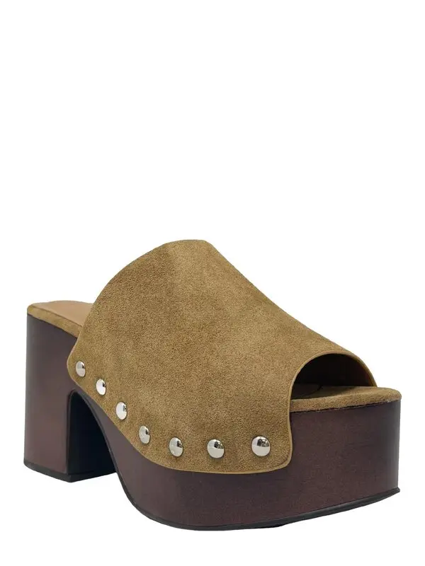 SHU SHOP Hayden Faux Suede Platform Mule With Stud Detailing - Camel Suede
