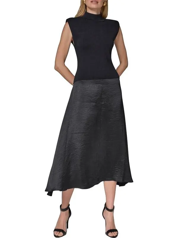 Donna Karan New York Sleeveless Mixed Media A-line Midi Dress - Black