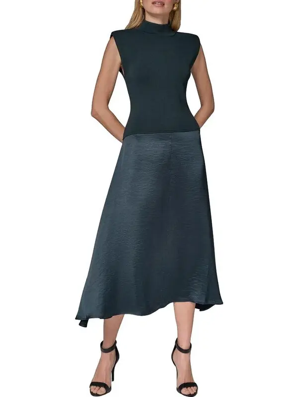 Donna Karan New York Sleeveless Mixed Media A-line Midi Dress - Blk Forest