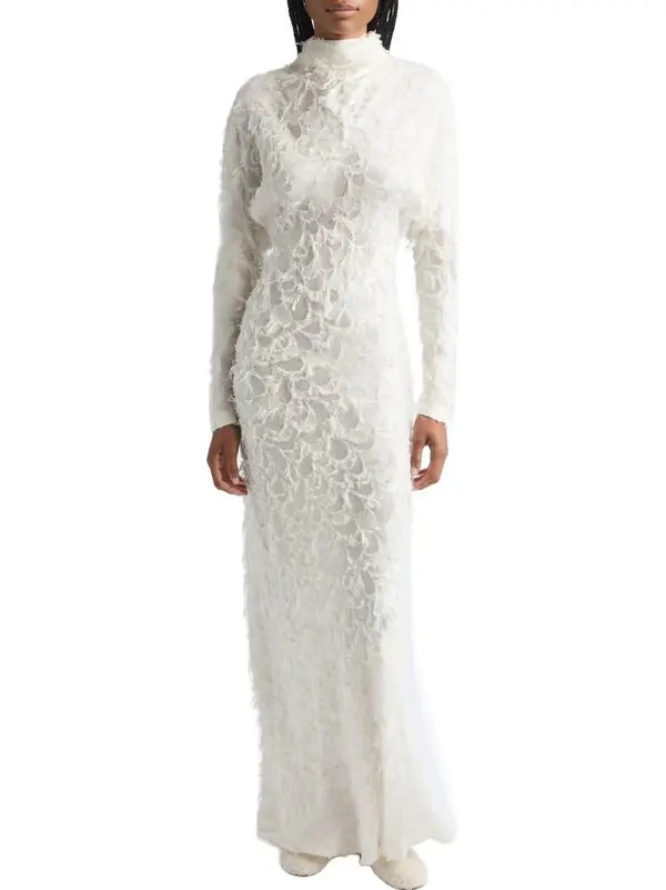 Gabriela Hearst Aberdeen Long Sleeve Silk & Wool Fil Coupé Maxi Dress - Ivory