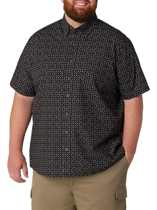 HARBOR BAY BY DXL Big & Tall Easy-care Micro Print Sport Shirt V3 - Black