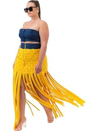 UCHÈ Medusa Fringe Maxi Skirt - Yellow