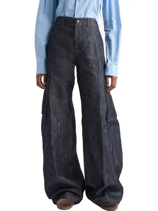 Gabriela Hearst Cotton & Linen Barrel Leg Cargo Pants - Denim
