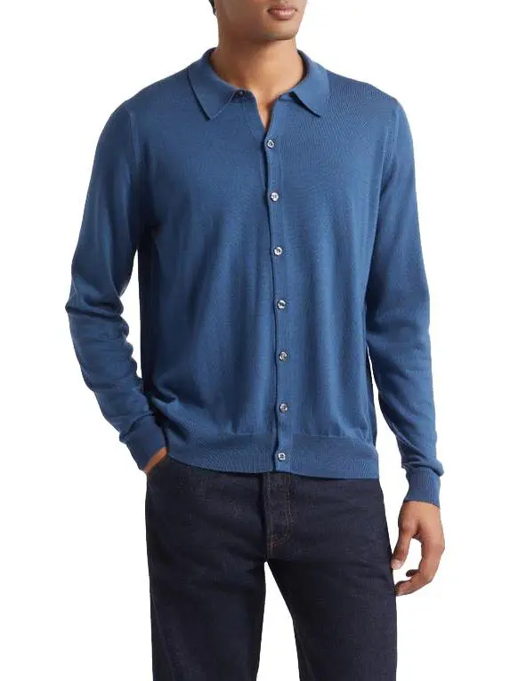 John Smedley Tibor Sea Island Cotton Long Sleeve Polo - Teal Firth
