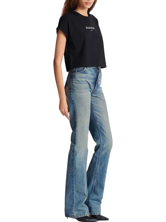Balmain Cropped T-shirt With Logo Print - Black