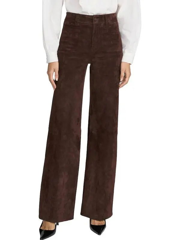 FRAME Slim Palazzo Pocket Suede Leather Wide Leg Pants - Dark Brown