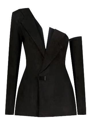 UCHÈ Uè Asymmetrical Suede Jacket - Black