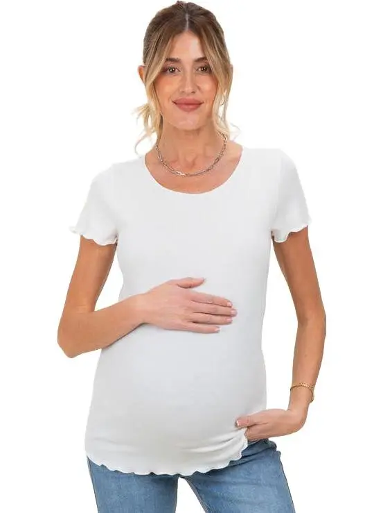 PINKBLUSH Ruffle Edge Short Sleeve Top - White