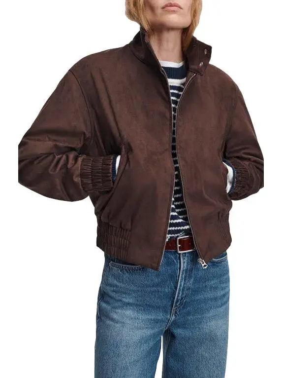 Rag & Bone Eliza Faux Suede Bomber Jacket - Dark Brown