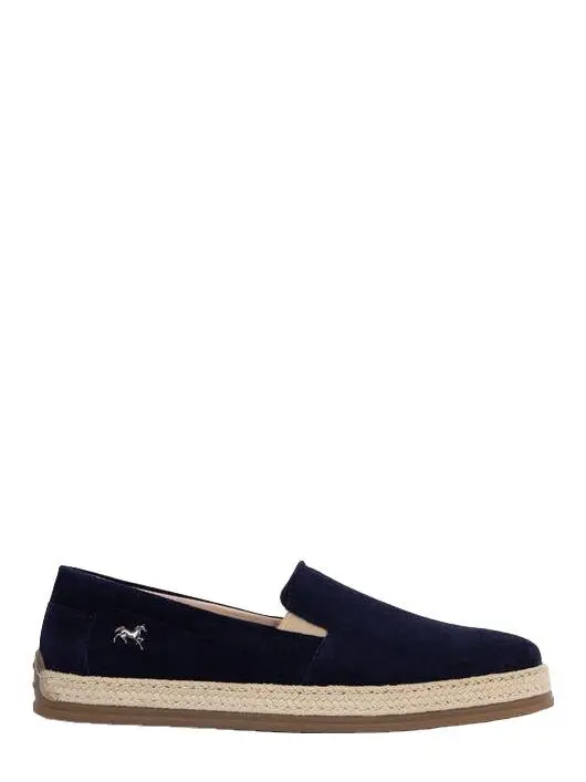 CAVALINHO Suede Espadrille Loafers With Braided Trim - Navy