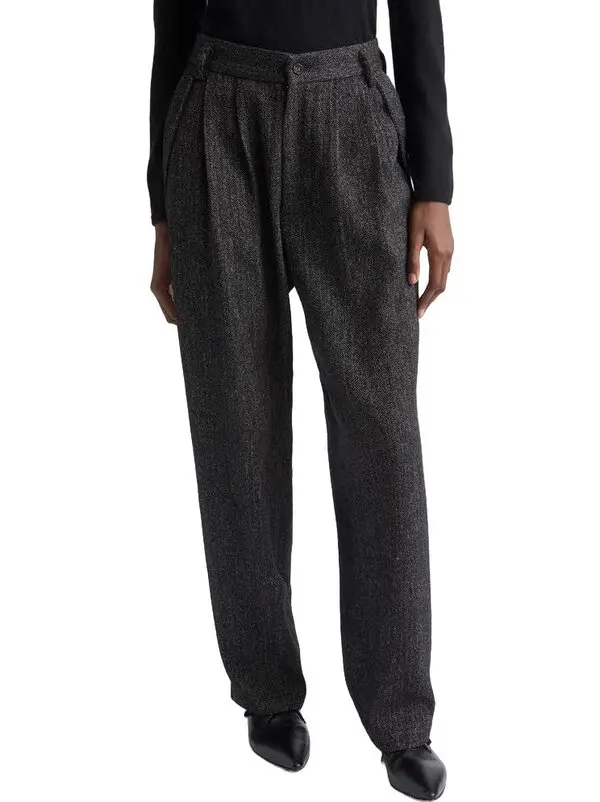 MERUERT TOLEGEN Herringbone Wool & Linen Blend Pleated Trousers - Wool Herringbone