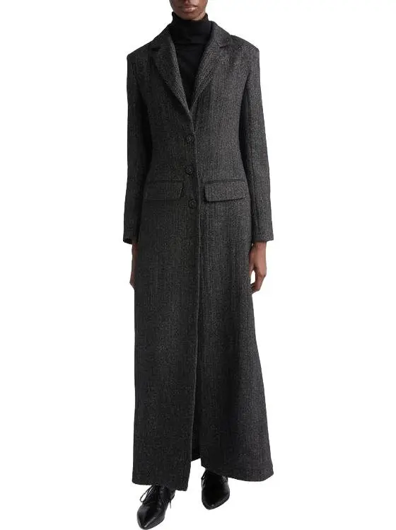 MERUERT TOLEGEN Herringbone Linen & Wool Blend Tailored Overcoat - Wool Herringbone