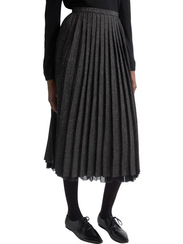 MERUERT TOLEGEN Pleated Herringbone Midi Skirt - Wool-100