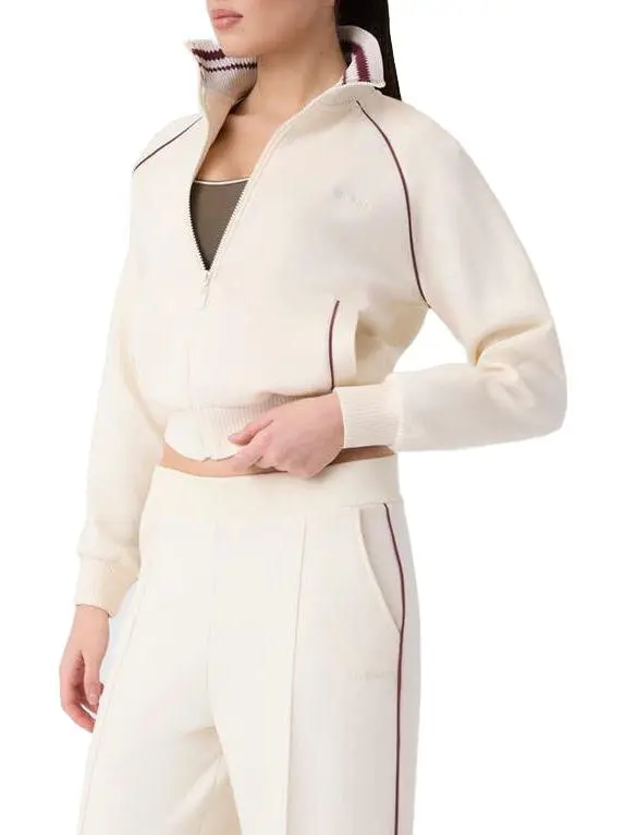 Guess Sibilla Full Zip Sweatshirt With Contrast Piping And Ribbed Trim - Vanilla Cream
