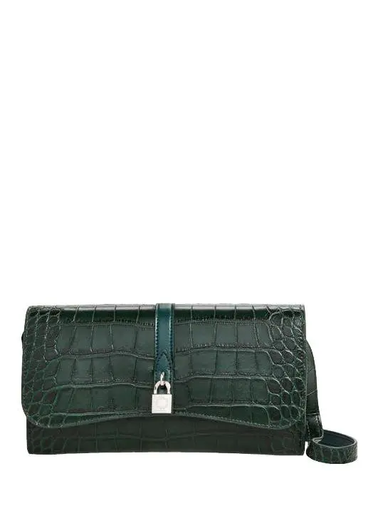 Stella McCartney Ryder Croc Embossed Faux Leather Wallet - Forest Green