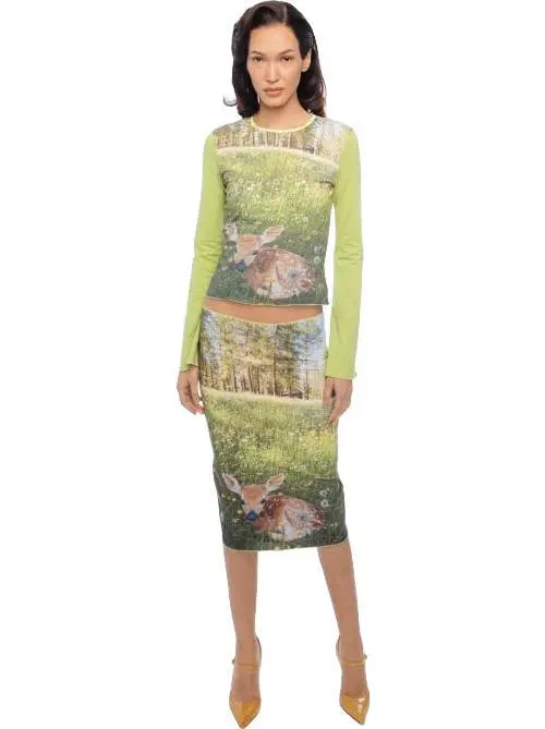 TYLER MCGILLIVARY Somewhere" Printed Cotton Jersey Midi Skirt - Fawn