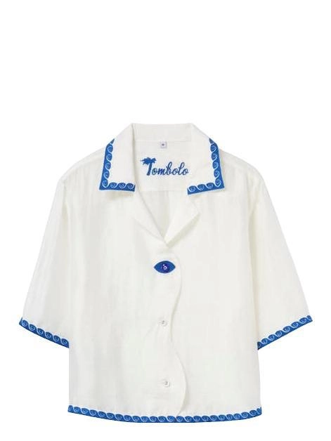 TOMBOLO Evil Eye Embroidered Cropped Top - White